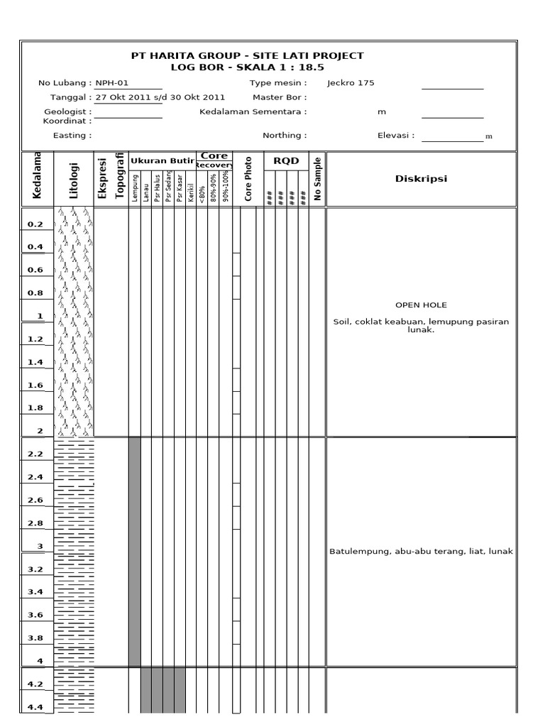 Contoh Log Bor Batubara | PDF