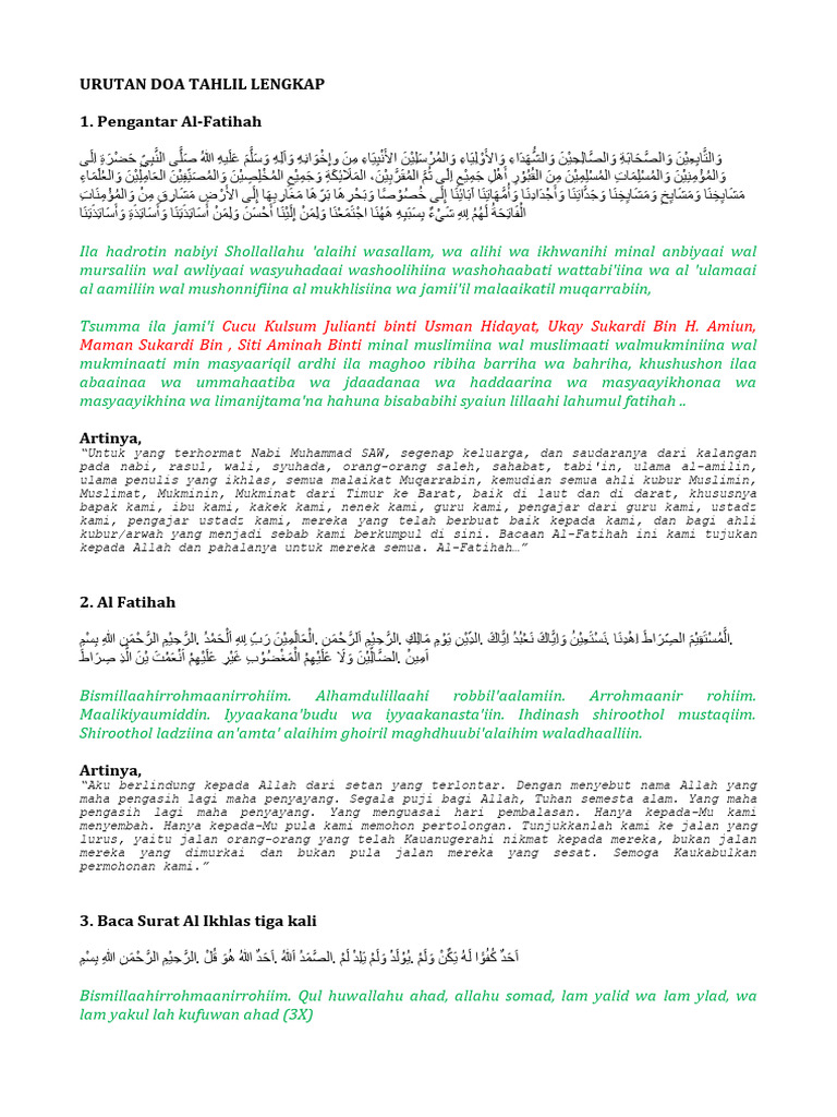 Urutan Doa Tahlil Lengkap | PDF