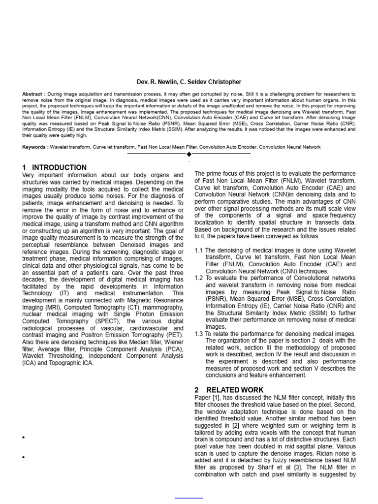 Medical Image Denoising Using Different Techniques | PDF | Wavelet | Deep Learning