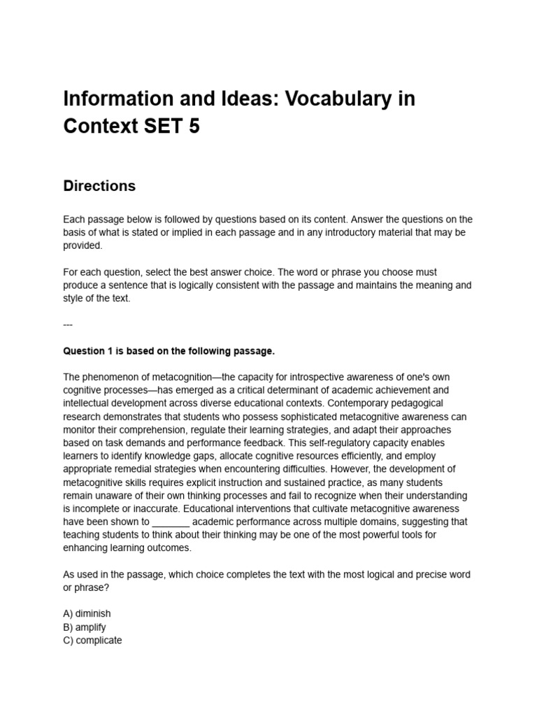 Information and Ideas - Vocabulary in Context SET 5 | PDF | Circadian ...