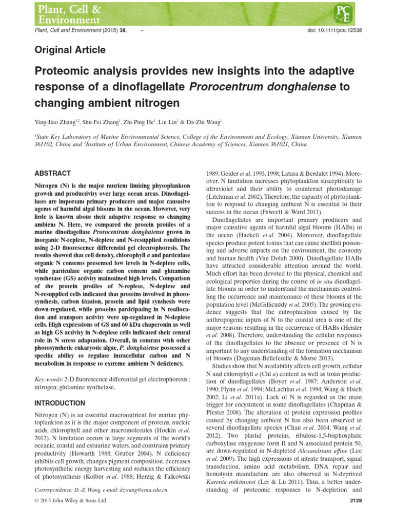 Zhang Et Al. 2015 - Proteomic Analysis Provides New Insights Into The Adaptive Response of A ...