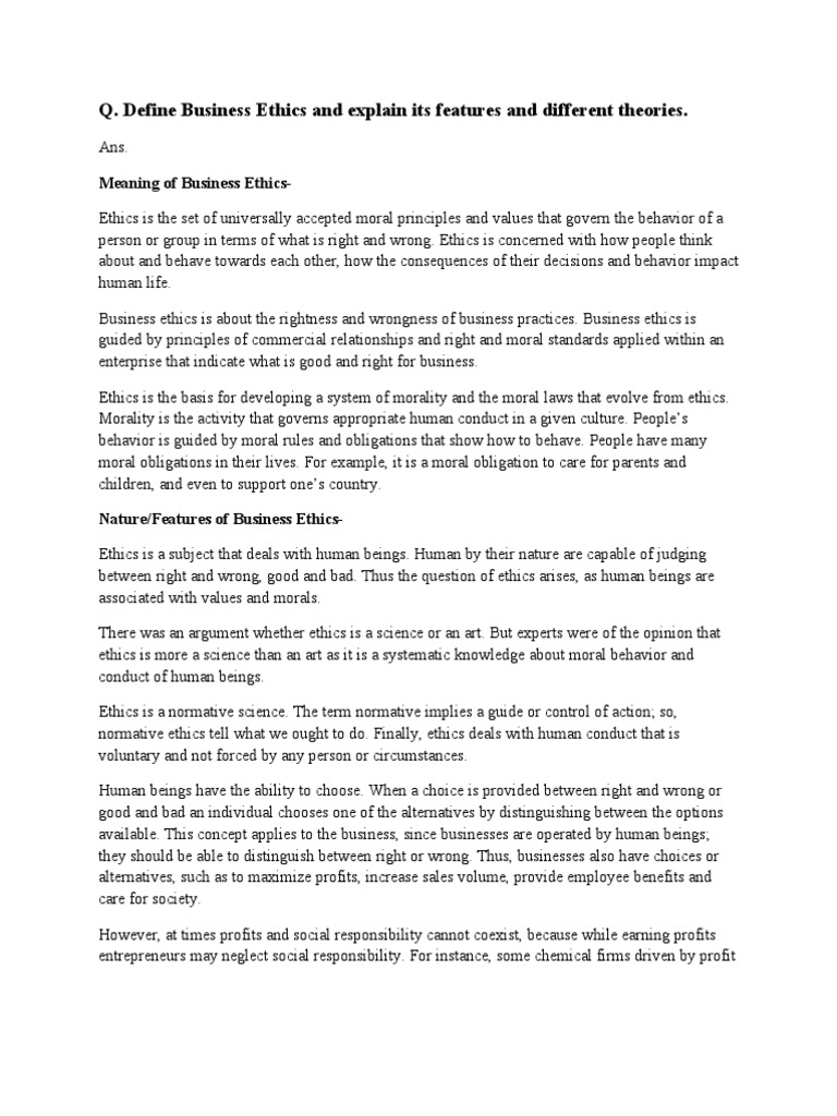 Business Ethics Features and Theories | PDF