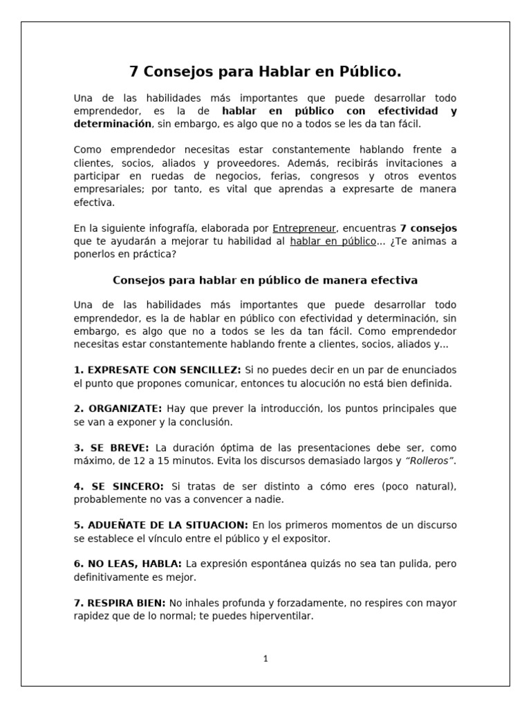 7 Consejos para Hablar en Público | PDF | Economias