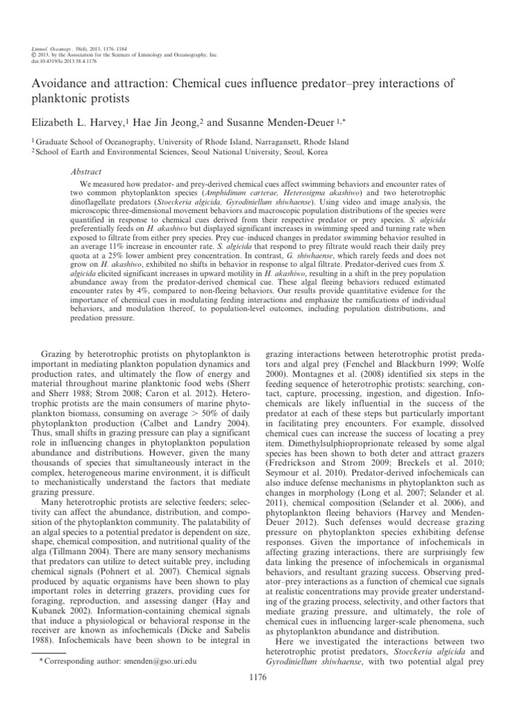 Chemical Cues in Predator-Prey Dynamics | PDF | Predation | Plankton