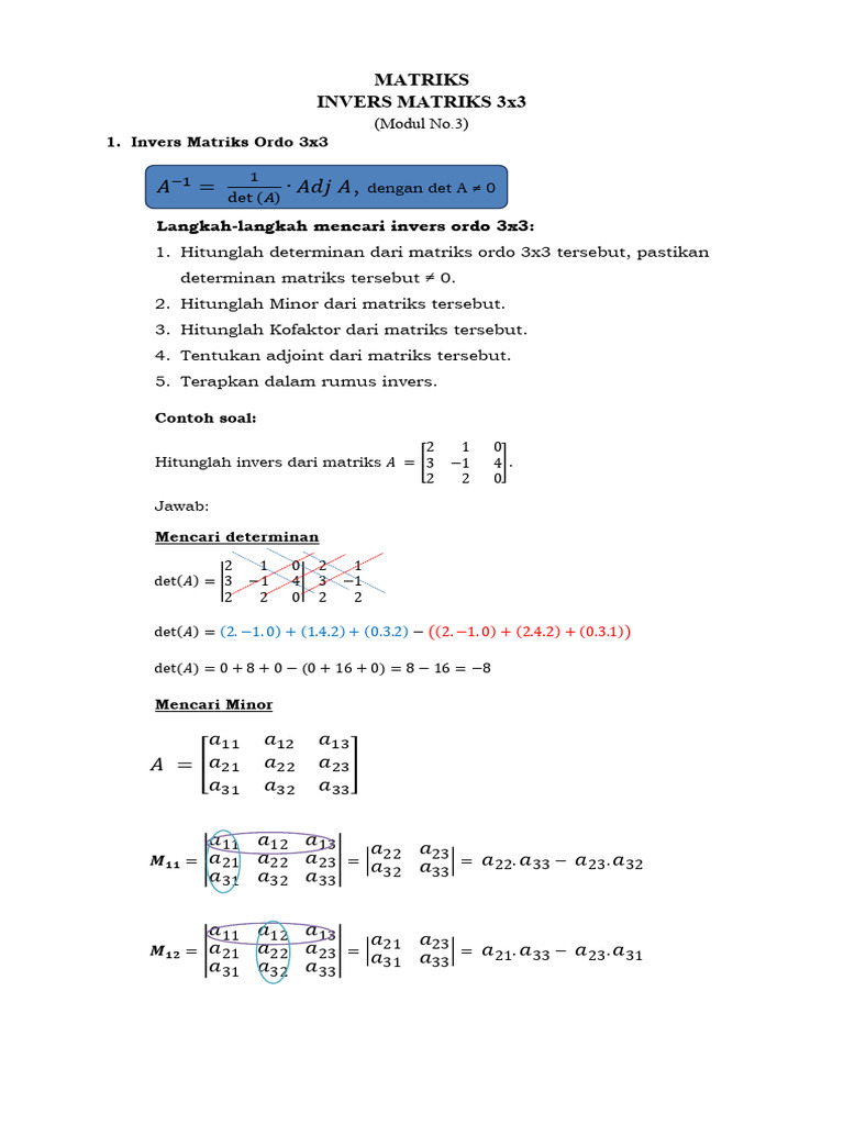Invers Matriks 3x3: Langkah dan Contoh | PDF