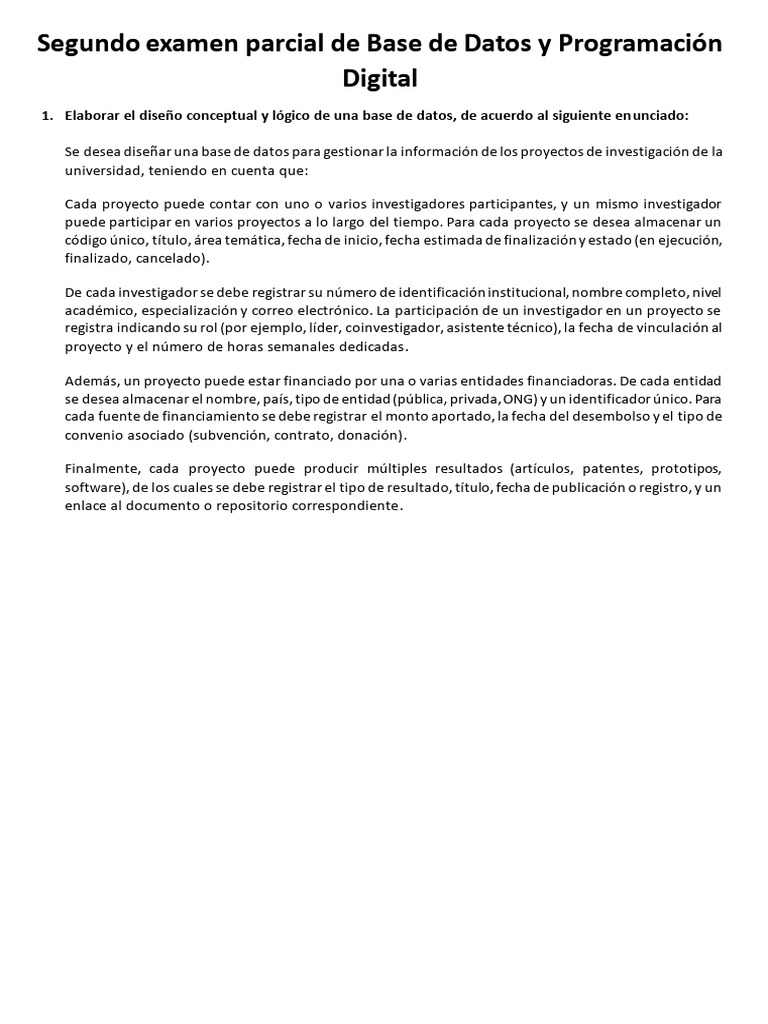 Segundo Examen Parcial de Base de Datos y Programaci-N Digital | PDF