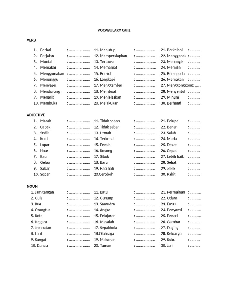 Vocabulary Quiz 1 | PDF