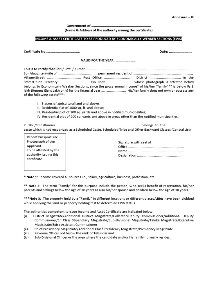 Alp - Income & Asset Certificate To Be Produced by Economically Weaker ...