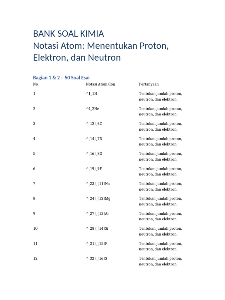 Soal Notasi Atom dan Ion Kimia | PDF