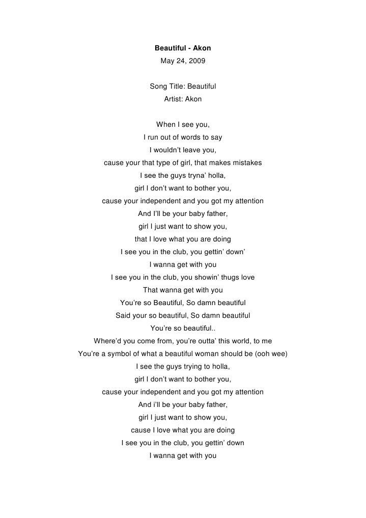Beautiful Lyrics by Akon | PDF