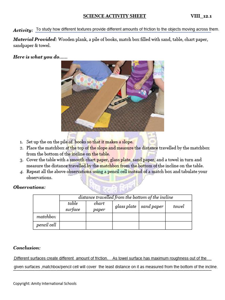 Friction Experiment Activity Sheet | PDF | Friction | Applied And ...