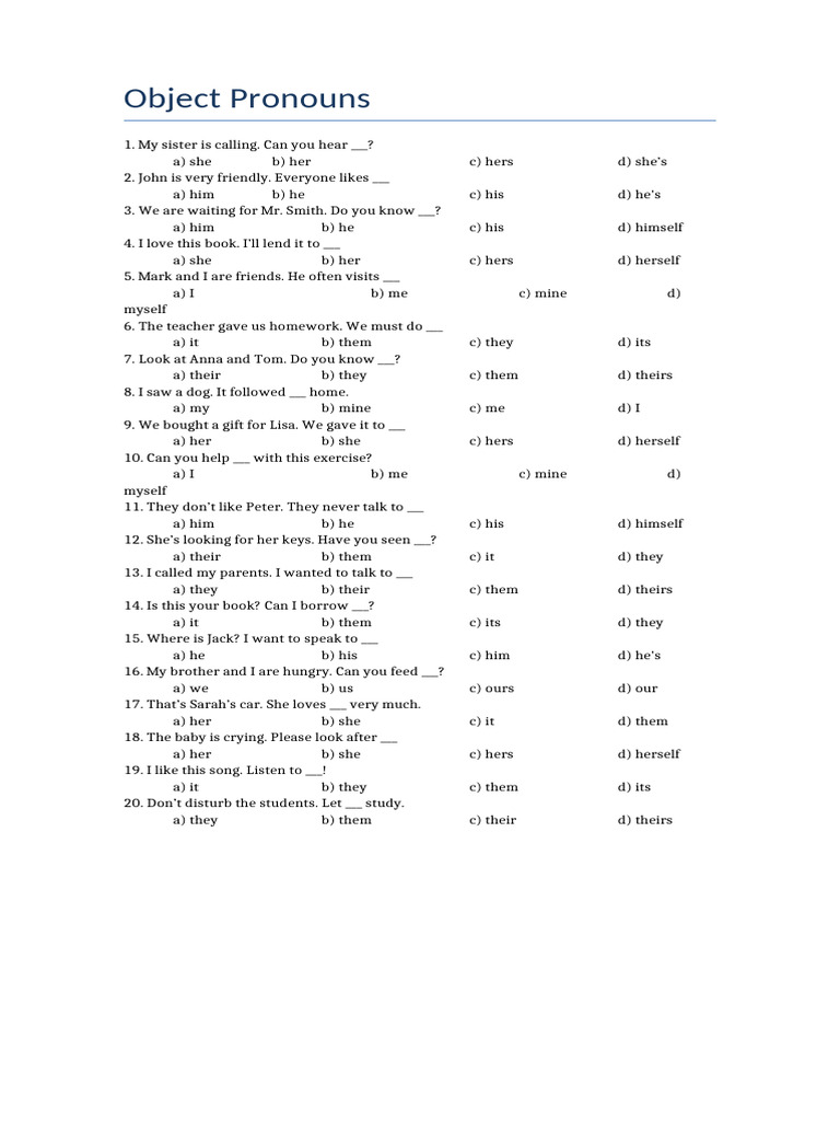 Object - Pronouns Multiple Choices | PDF | Chess Theory | Chess