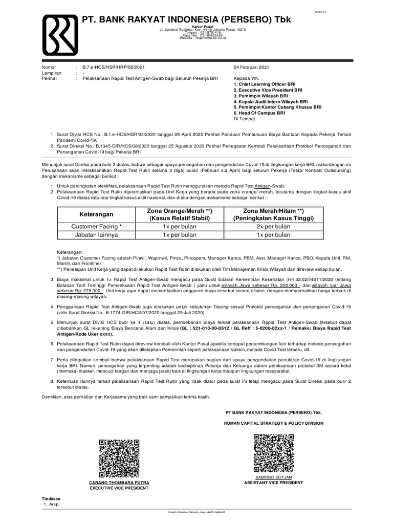Rapid Test Antigen untuk Pekerja BRI | PDF