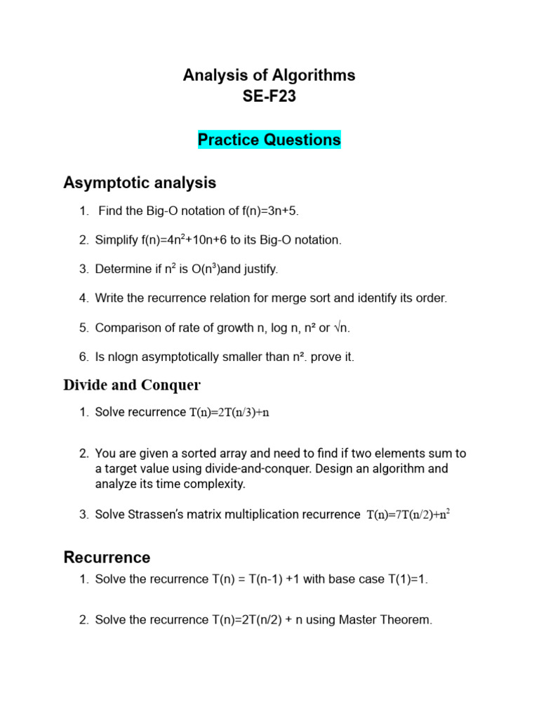 Algo Practice Questions-1 | PDF