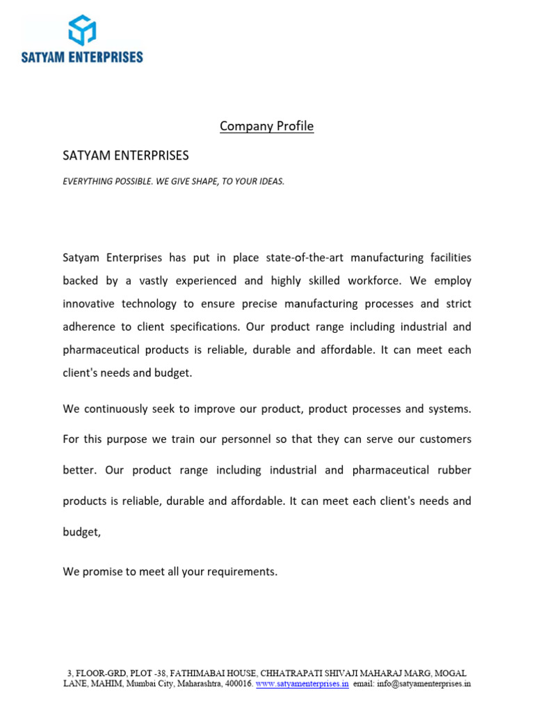 Company Profile and Products Satyam | PDF