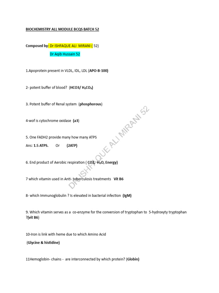 Biochem Module BCQS 51 +52 - Watermark - 080255 | PDF | Lipoprotein | Mitochondrion