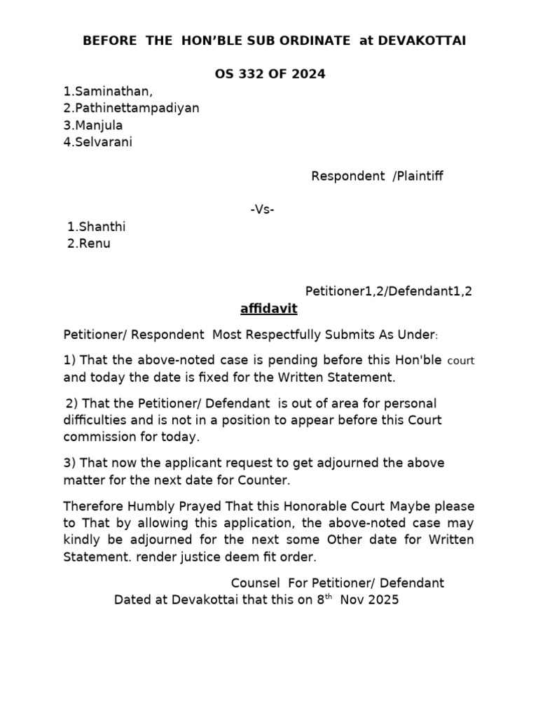 Adjournment Petition For SANTHI | PDF