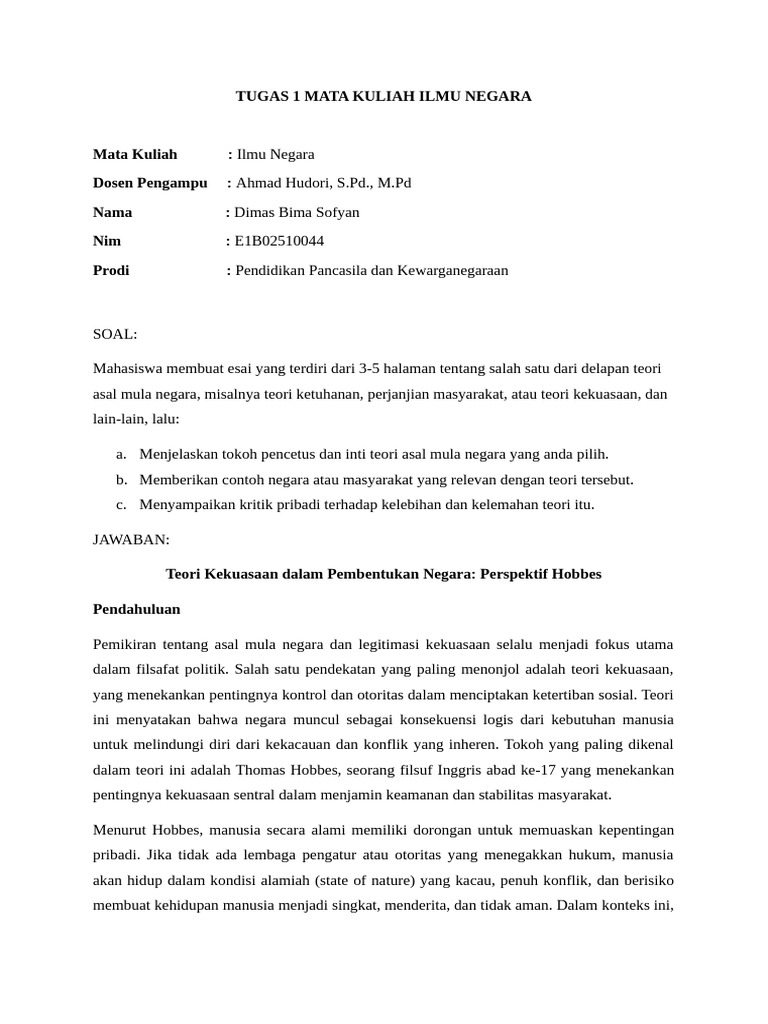 Esai Ilmu Negara Dimas Bima Sofyan | PDF