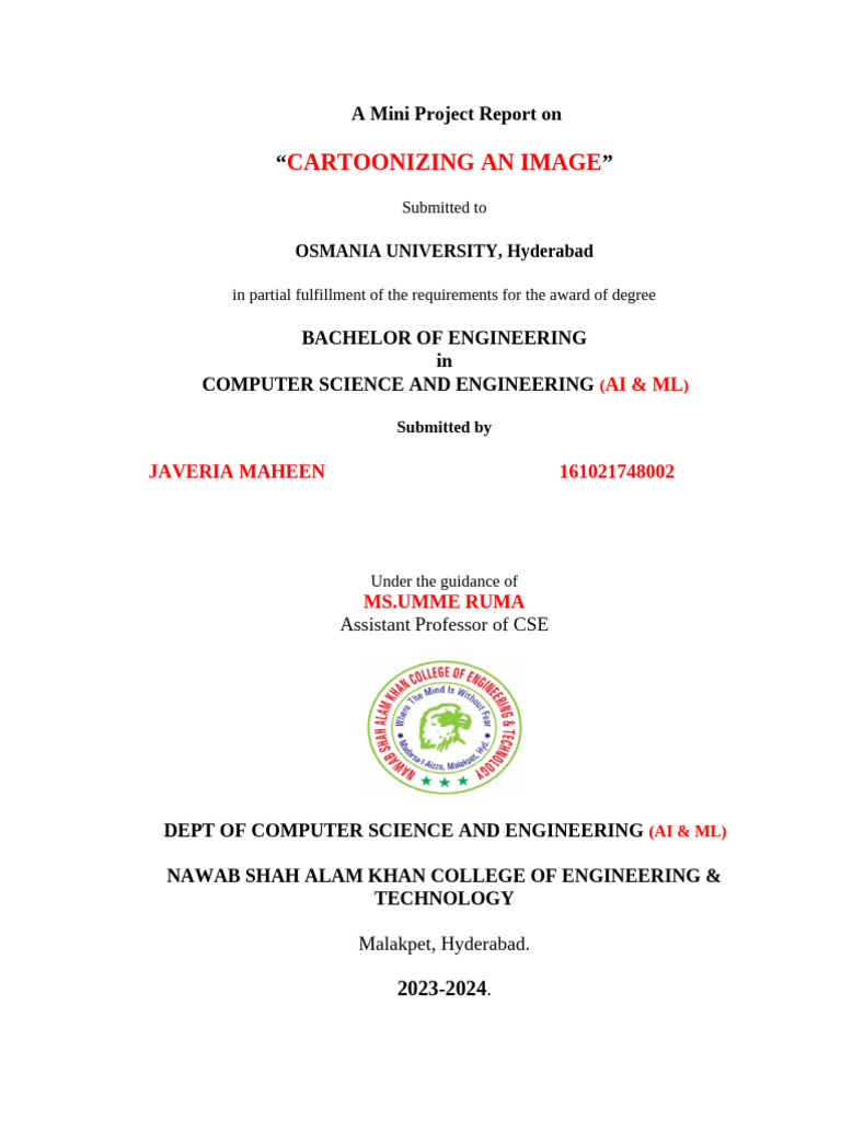Mini Project Template For Cover Page 2 | PDF | Cognitive Science ...