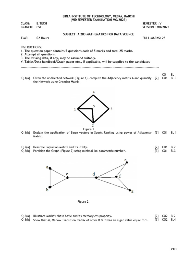 Ai203 Mathematics For Data Science - Mid - Mo23 | PDF | Markov Chain ...