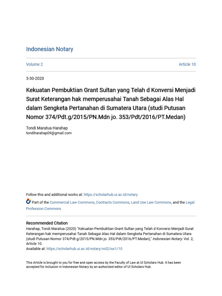Kekuatan Bukti Grant Sultan di Sumut | PDF
