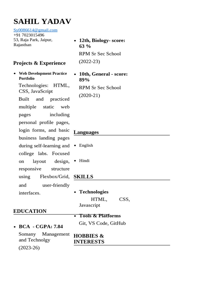 Sahil Resume | PDF