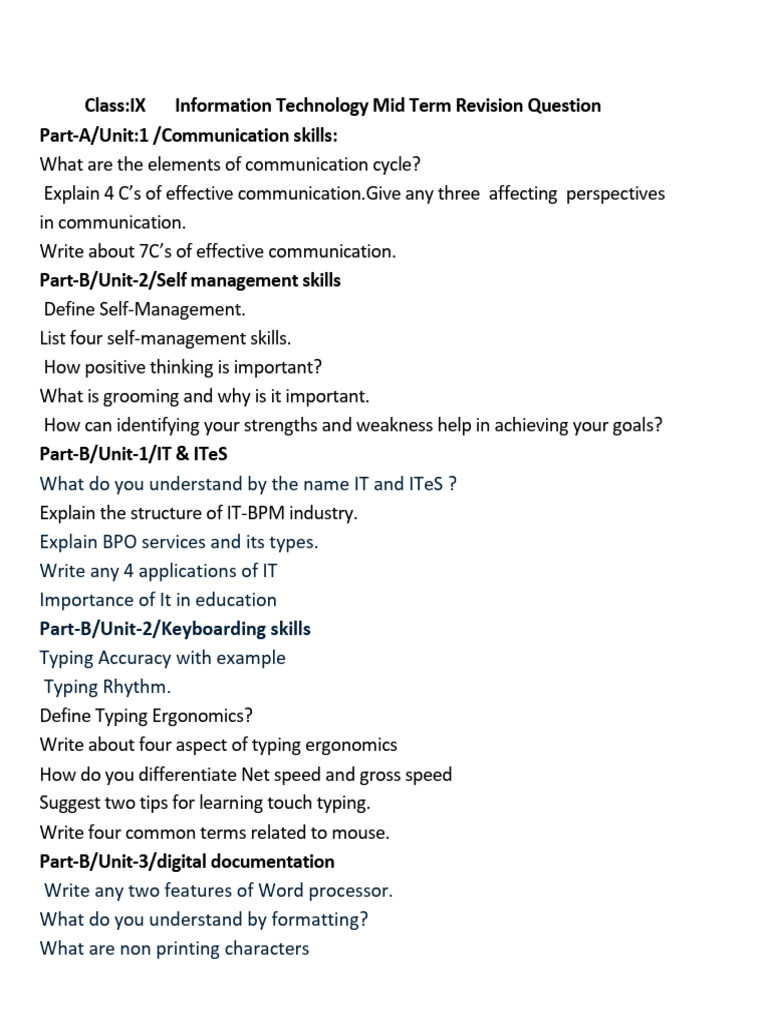 Class 9 Revision Questions | PDF