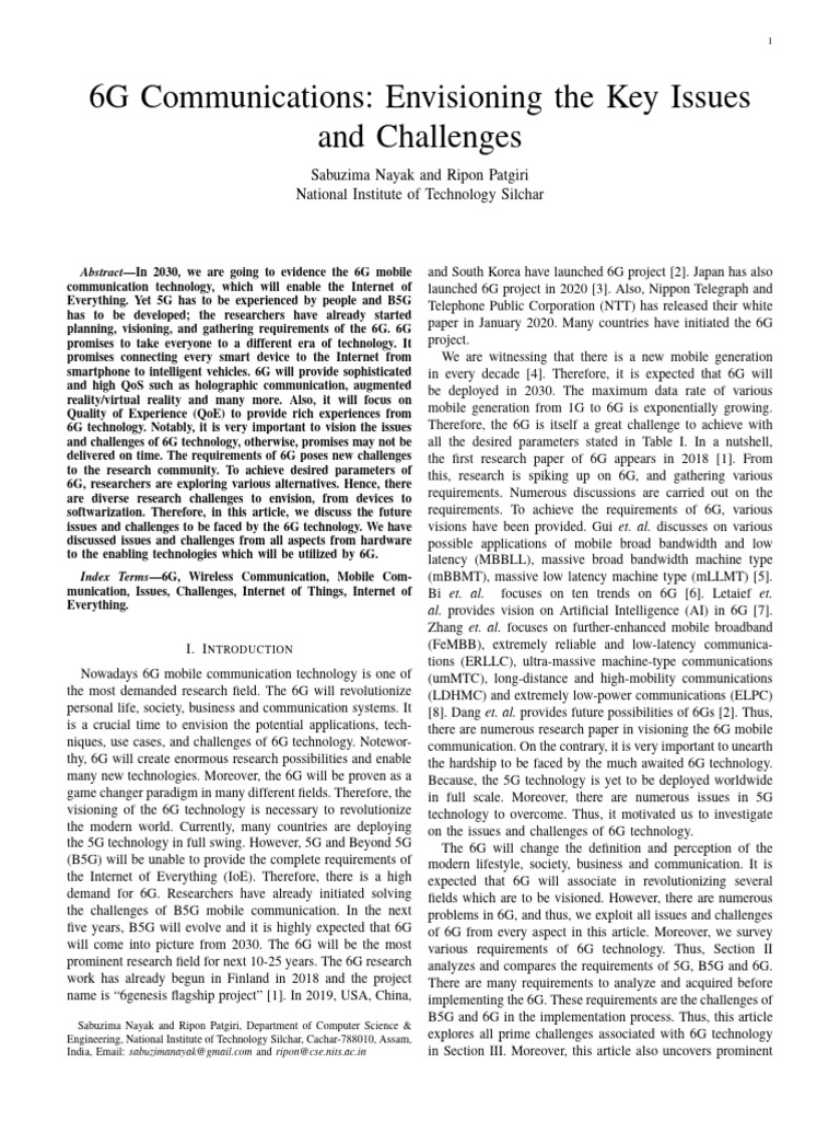 6G Technology: Key Issues and Challenges | PDF | Internet Of Things ...