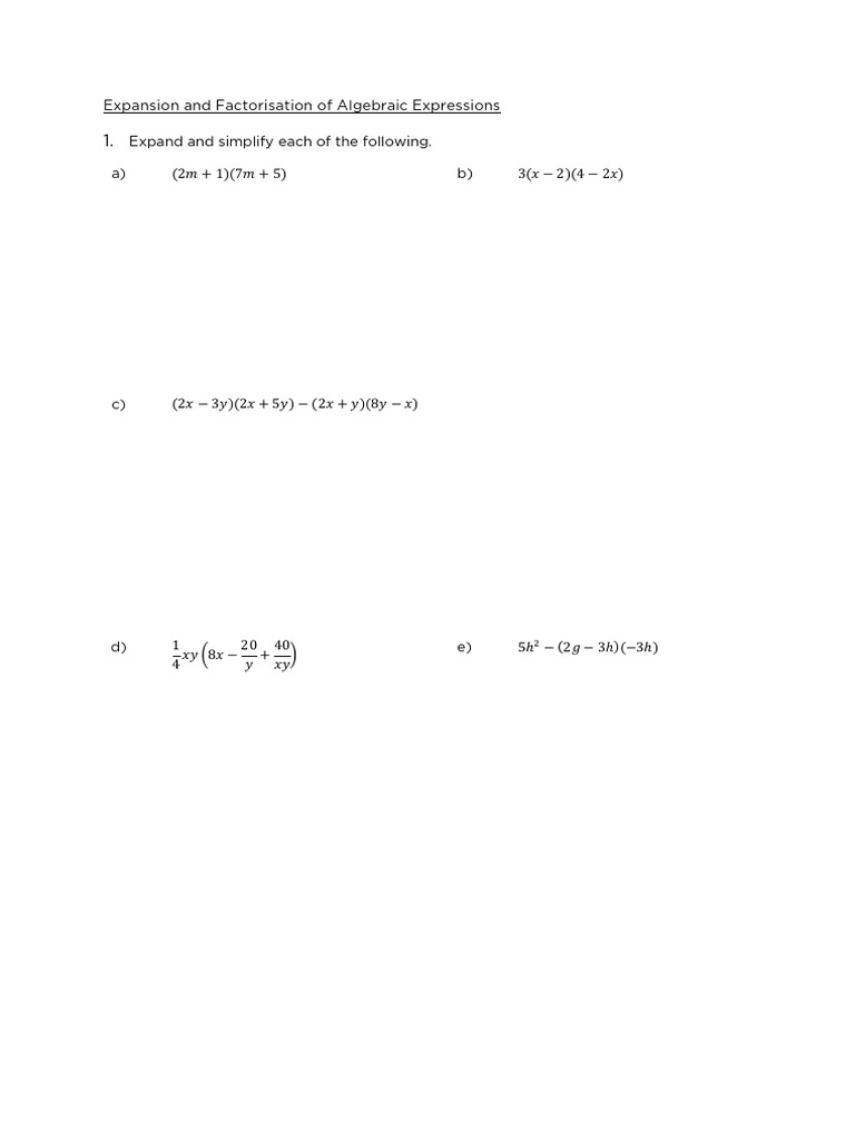Expansion and Factorisation of Algebraic Expressions | PDF