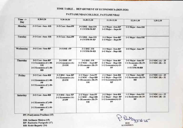 Time Table 2025-26 | PDF