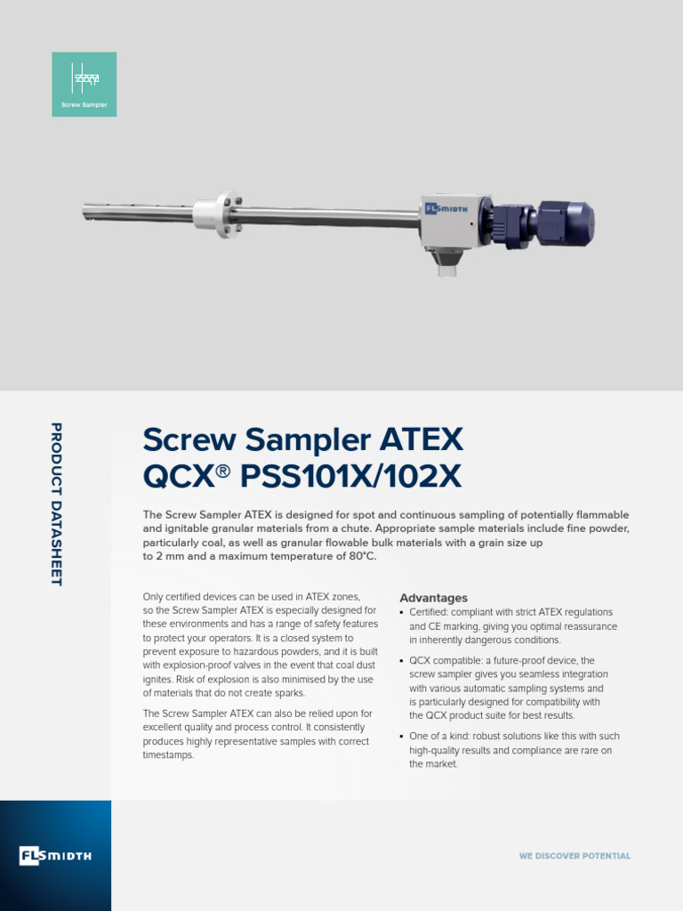 QCX PSSX Screw Sampler ATEX Datasheet FLSmidth | PDF | Occupational ...