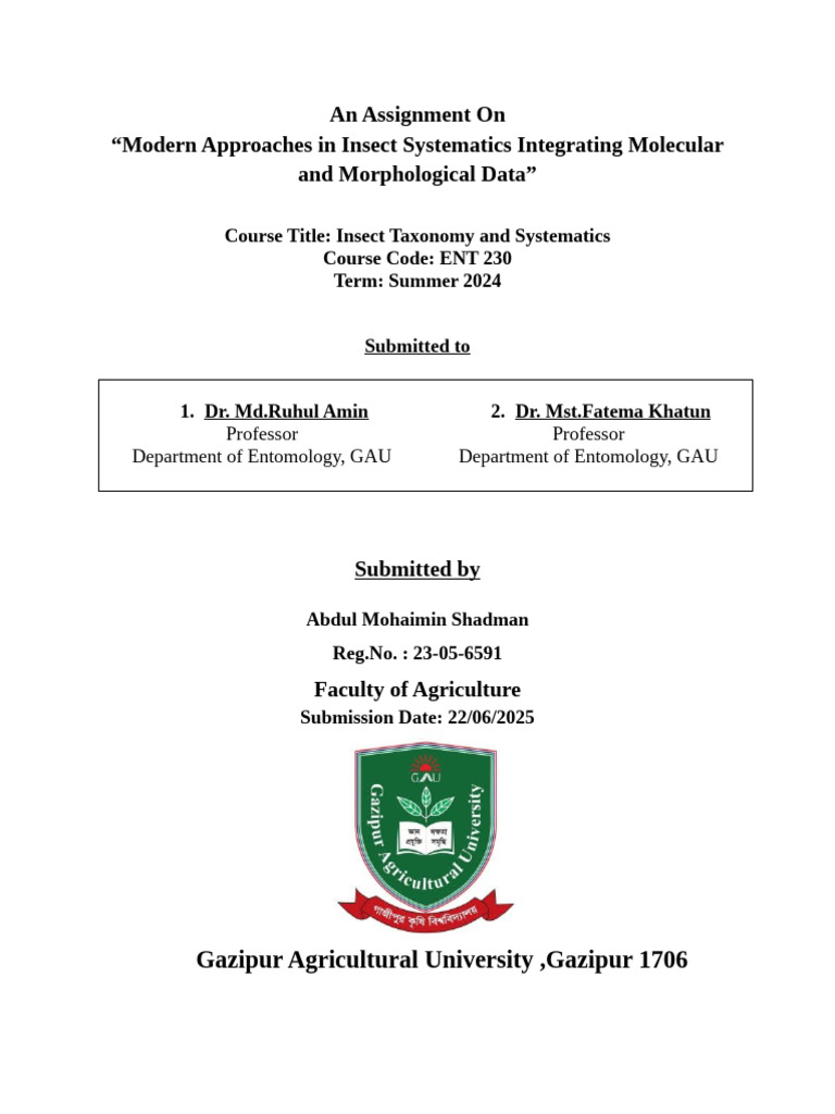 Modern Insect Systematics Assignment | PDF
