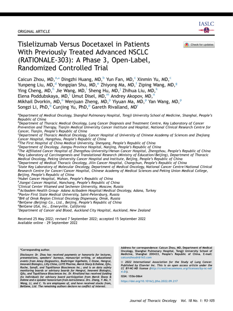 Rationale-303-Tisle in 2l NSCLC | PDF | Oncology | Biomarker