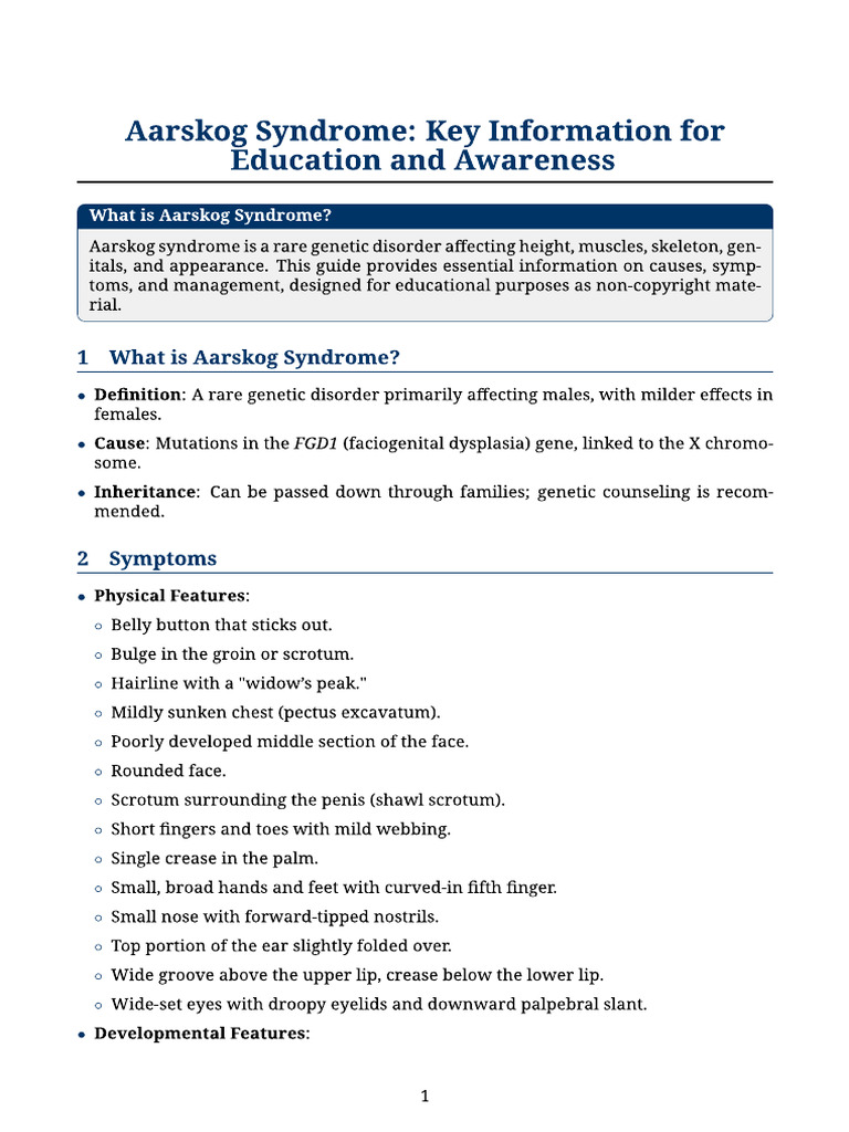 Aarskog Syndrome - Key Information | PDF