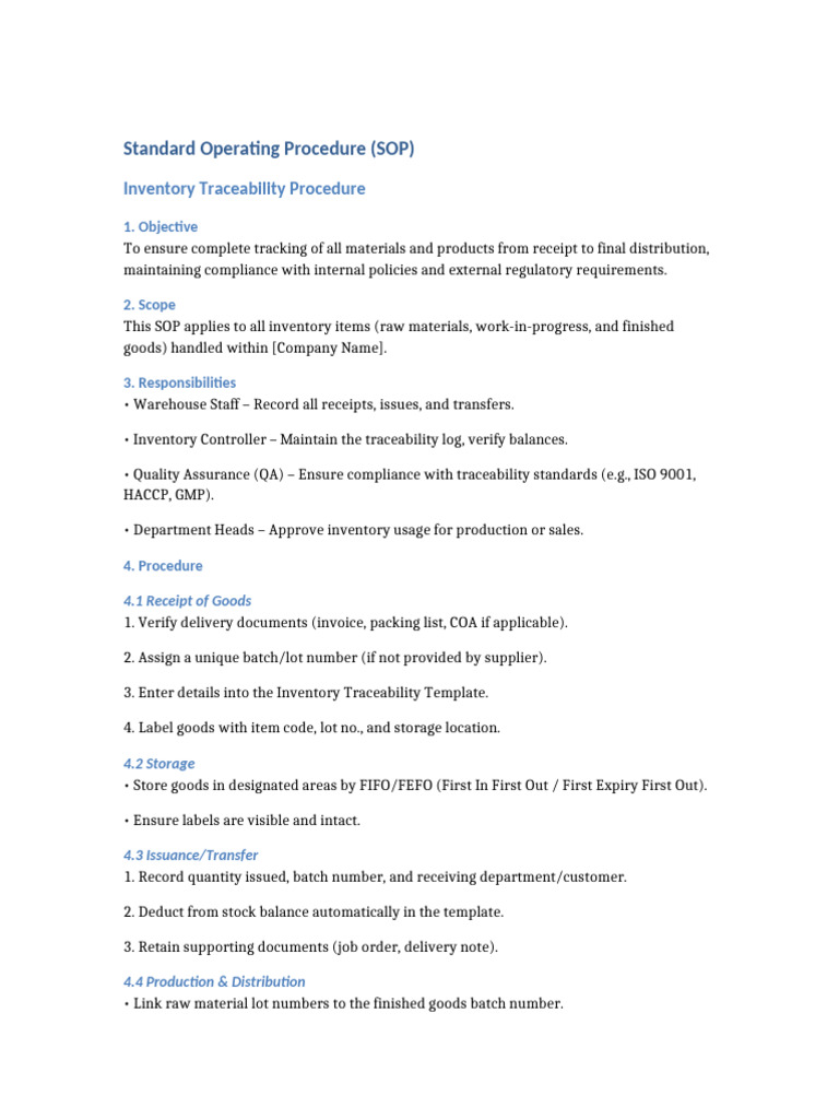 Inventory Traceability SOP | PDF