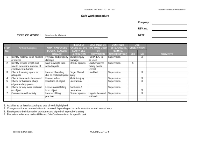 SHE-SWP-001A Handling Material | PDF | Personal Protective Equipment ...