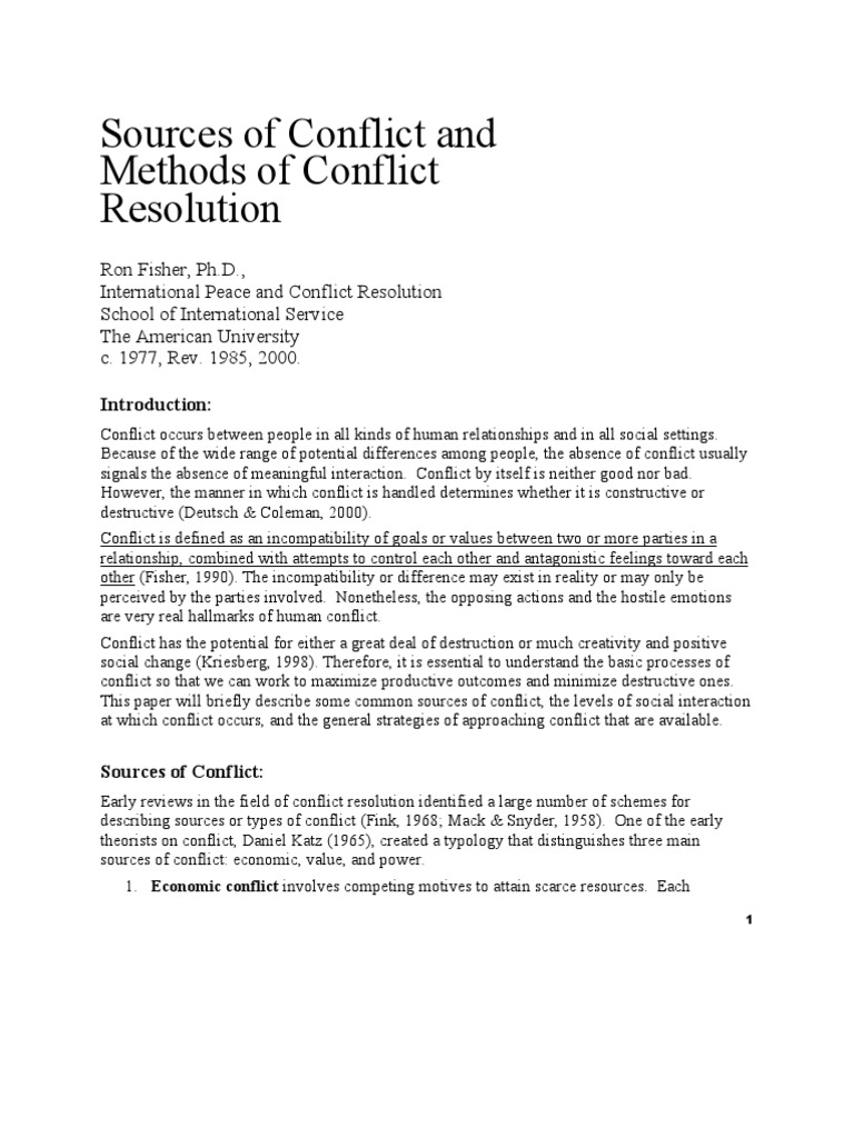 Fisher Sources of Conflict and Methods of Resolution | PDF | Conflict ...