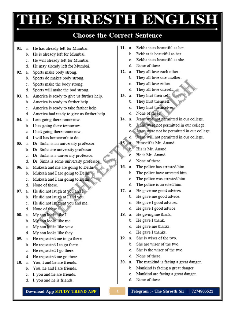 Correct English Sentence Exercises | PDF | Ramayana