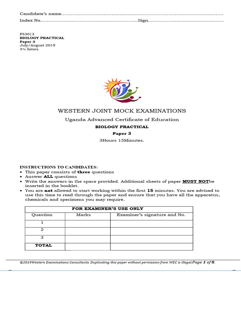 Biology Practical Exam Paper 3 2019 | PDF