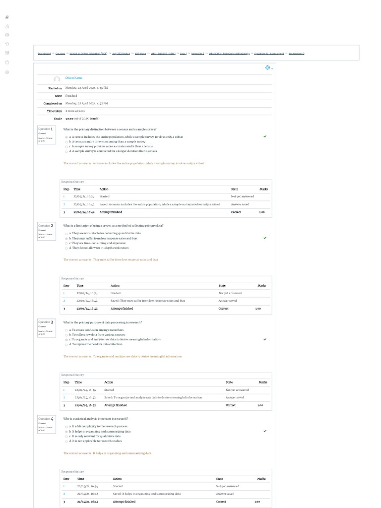 MBA Research Methodology Assessment Results | PDF | Hypothesis ...