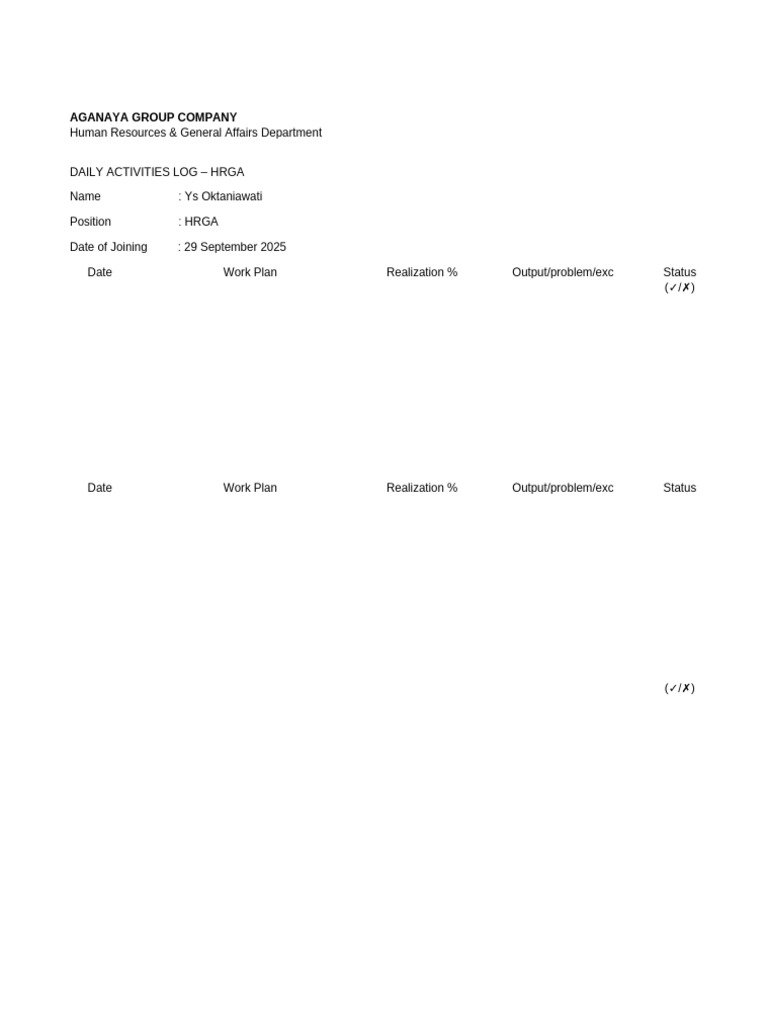 Daily Activities Log | PDF