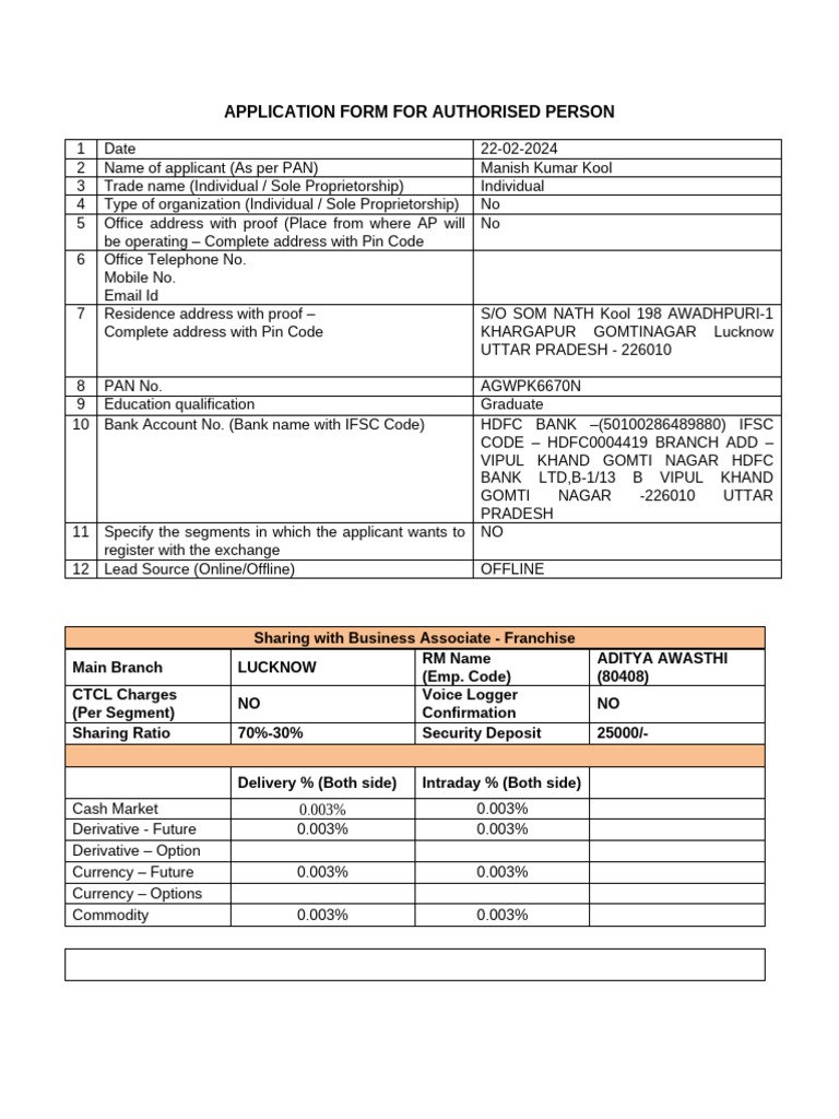 Application Form For Authorised Person 11 | PDF | Service Industries ...