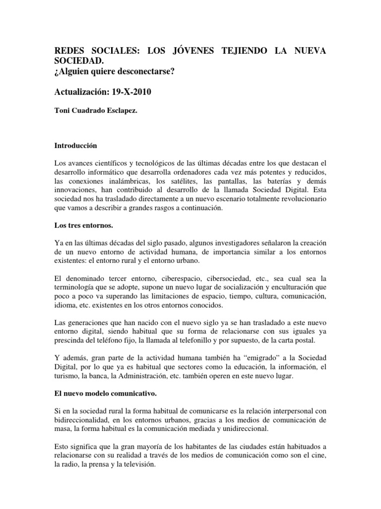 Ensayo Sobre Redes Sociales | PDF | Servicio de redes sociales | Internet