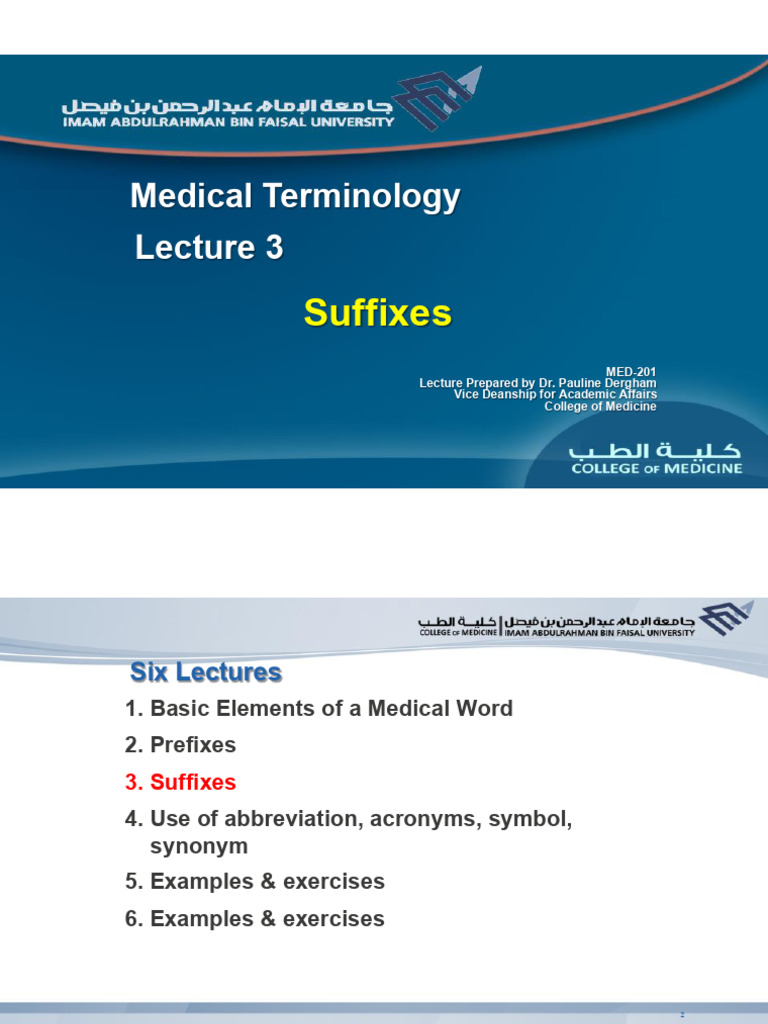 Medical Terminology Lecture 3 Suffixes 2024-2025 IAU PDF | PDF | Word ...