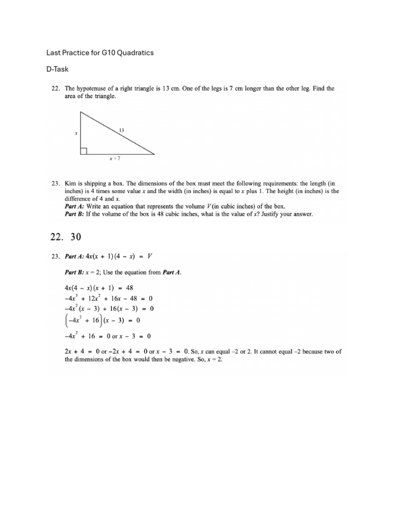 Last Practice For G10 Quadratics | PDF