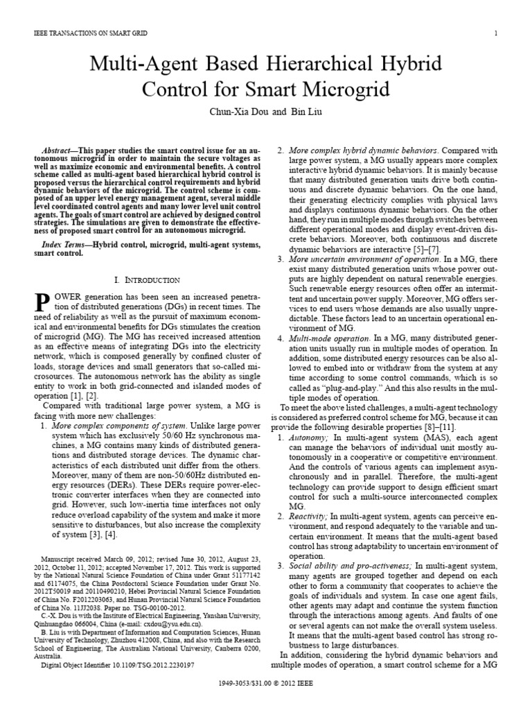 Multi-Agent Based Hierarchical Hybrid Control For Smart Microgrid | PDF ...