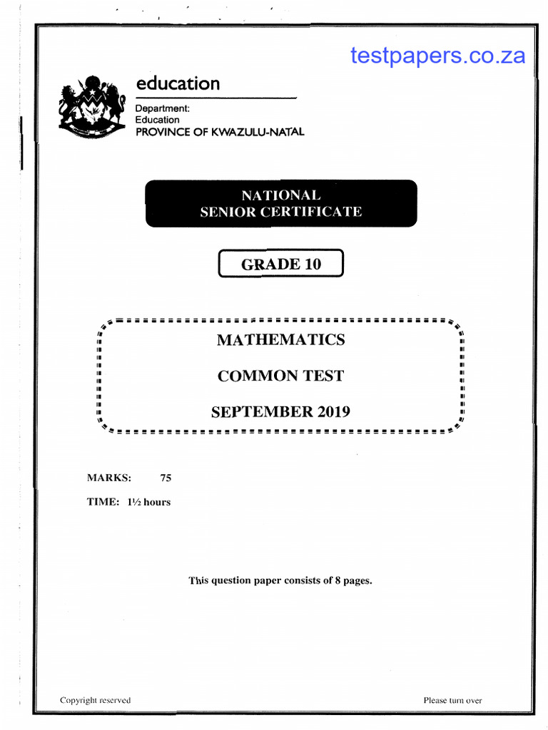 Math Sept QP & Memo 2019 Gr10 | PDF