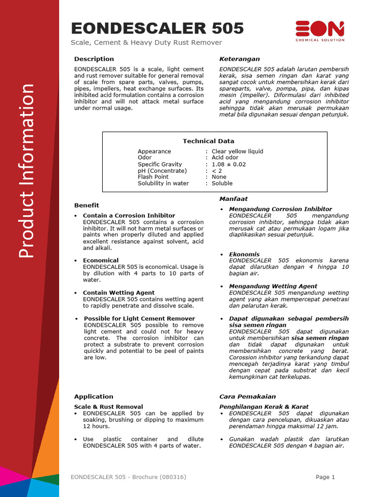 EONDESCALER 505: Pembersih Kerak Efektif | PDF