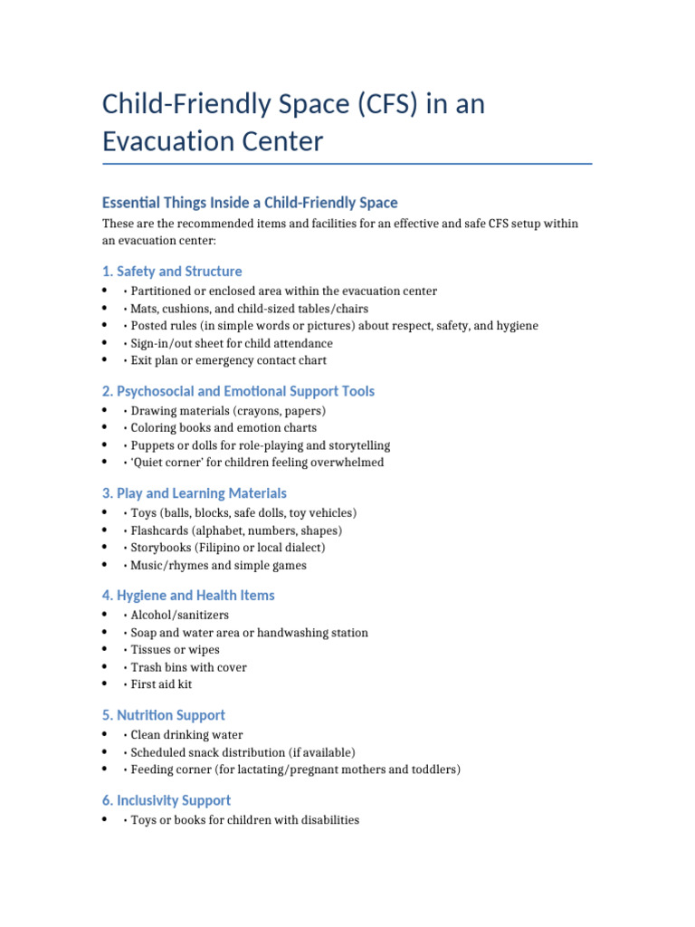 Guidelines for Child-Friendly Spaces in Evacuations | PDF | Childhood ...