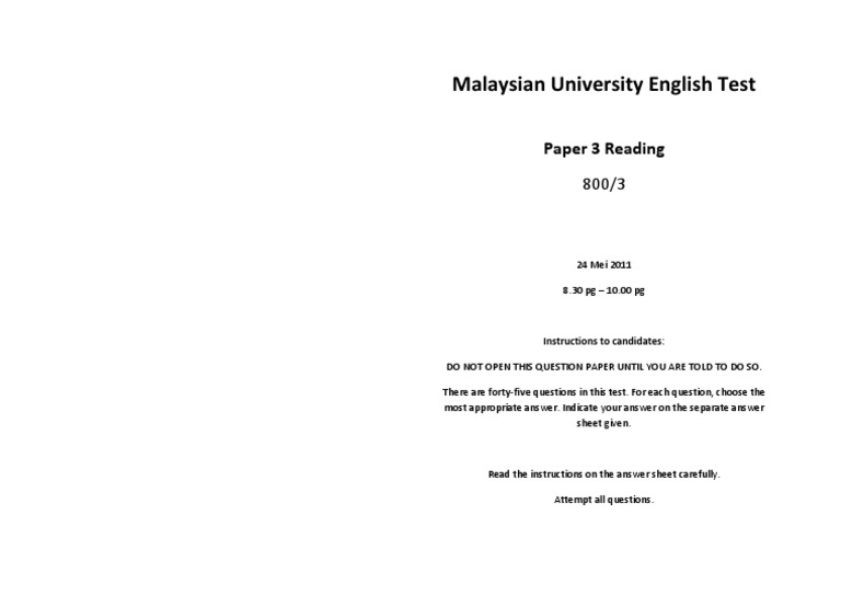 MUET Reading Paper Instructions | PDF | Language Arts & Discipline ...